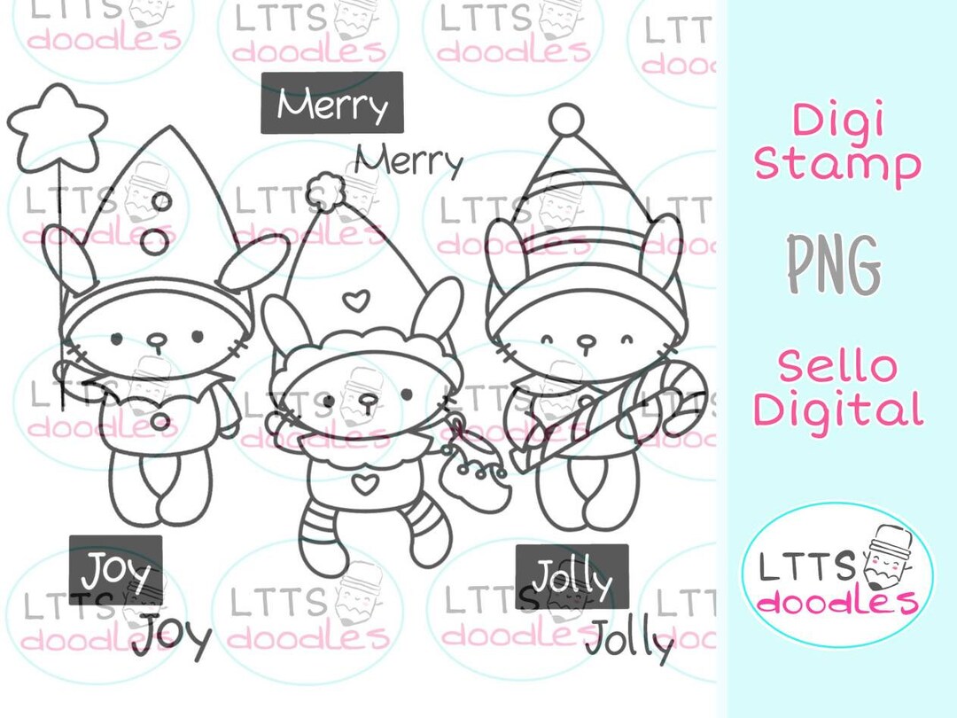 PNG Bunny Elves Set of Three Digi Stamps, Xmas Bunnies Digi Stamp, Jpg ...