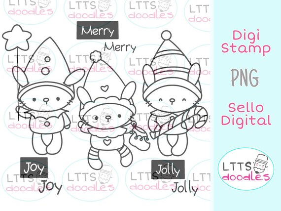 PNG Bunny Elves Set of Three Digi Stamps Xmas Bunnies Digi | Etsy