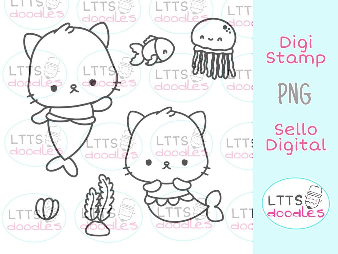 PNG Mermeow Digi Stamps, PNG, Mermaid Kitty, Instant Download Image ...