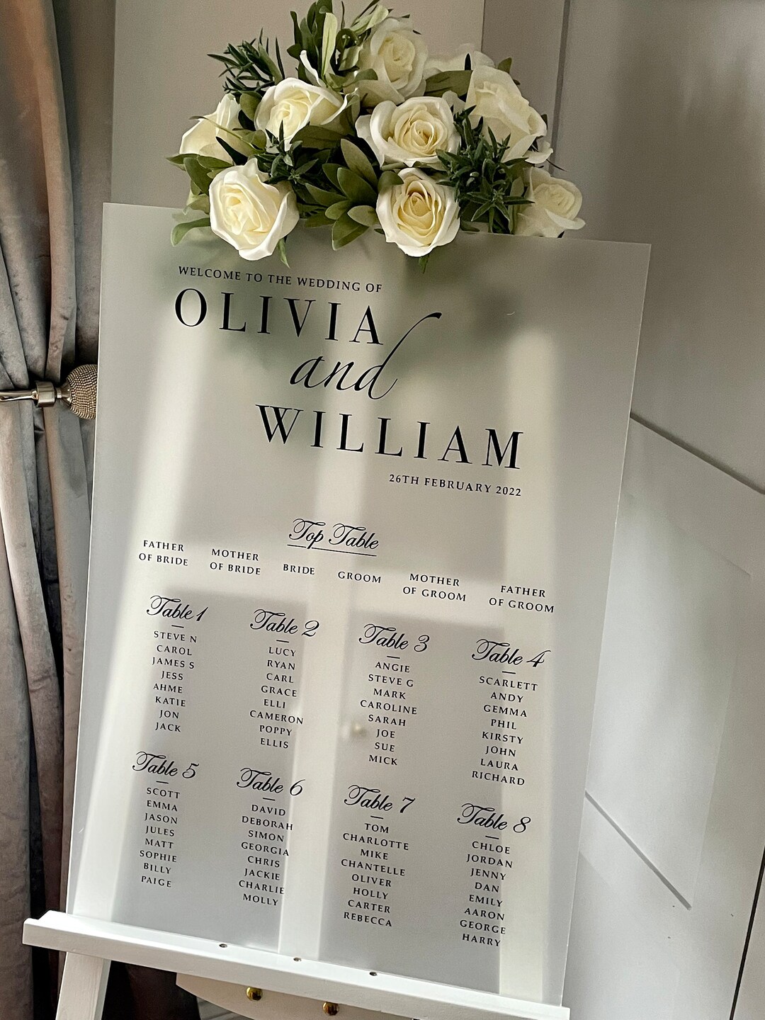 A0 Personalised Acrylic Wedding Table Plan Event Signage Weddings ...