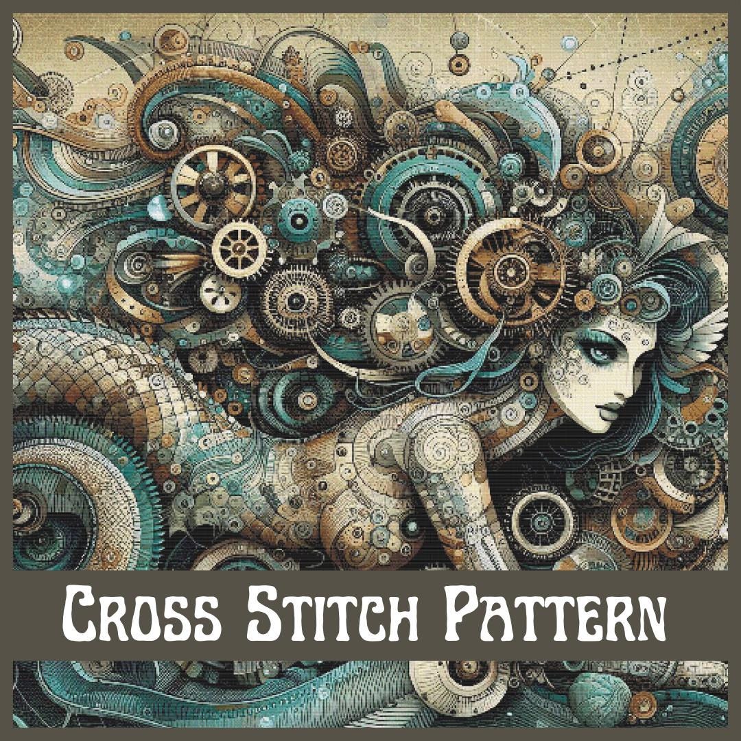 Large Cross Stitch Pattern, Steampunk Art, Full Coverage Cross Stitch ...