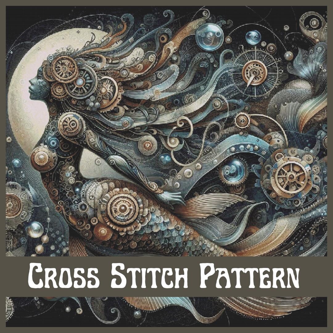 Large Cross Stitch Pattern, Steampunk Art, Full Coverage Cross Stitch ...