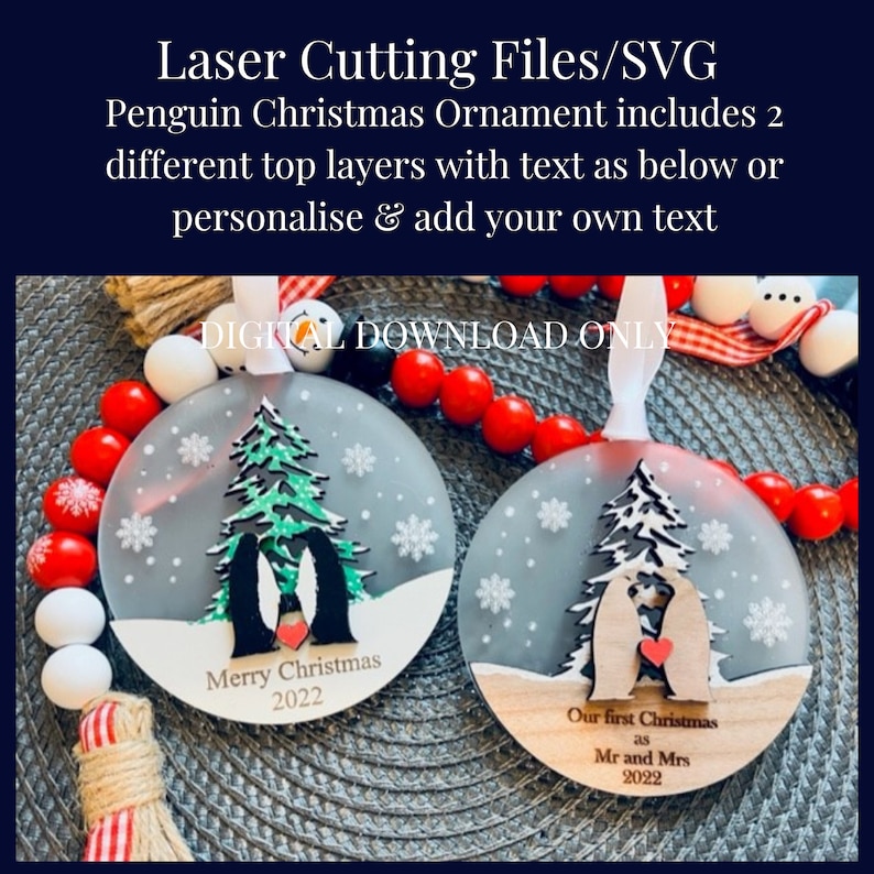 Penguin Ornament SVG Glowforge Cut Files Laser Cutting - Etsy