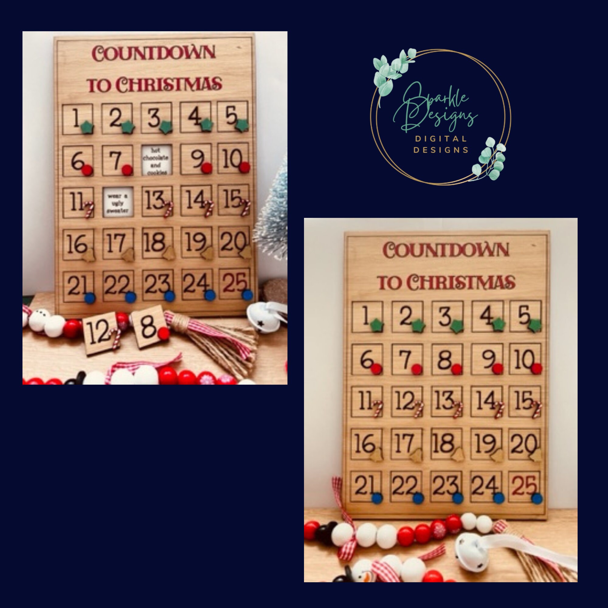 Christmas Countdown Calendar Glowforge Laser Cut Files/svg - Etsy