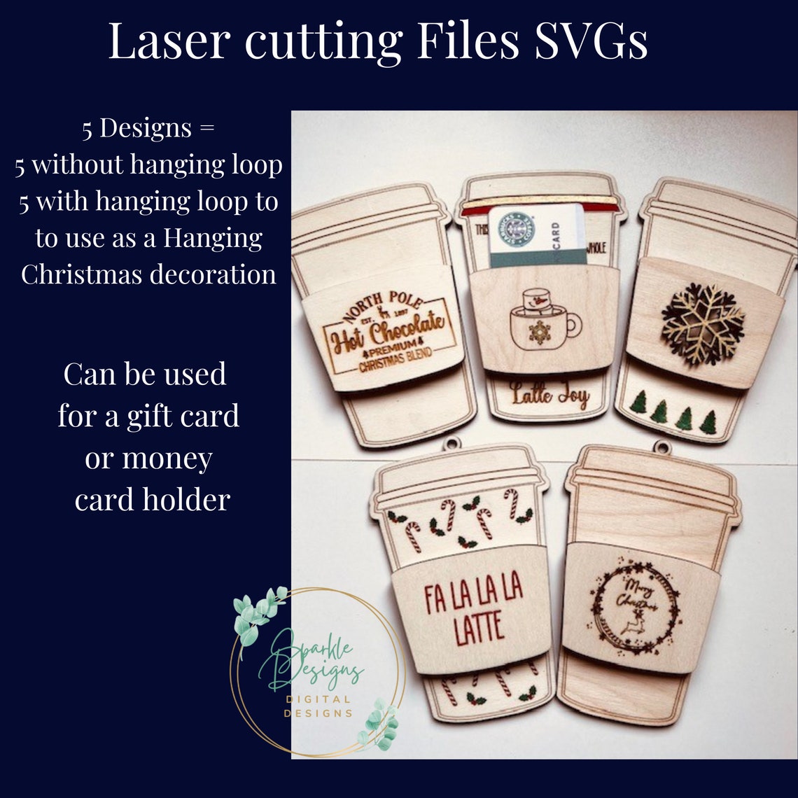 Wooden Coffee Gift Card Holder Glowforge Laser Cutting Files - Etsy UK