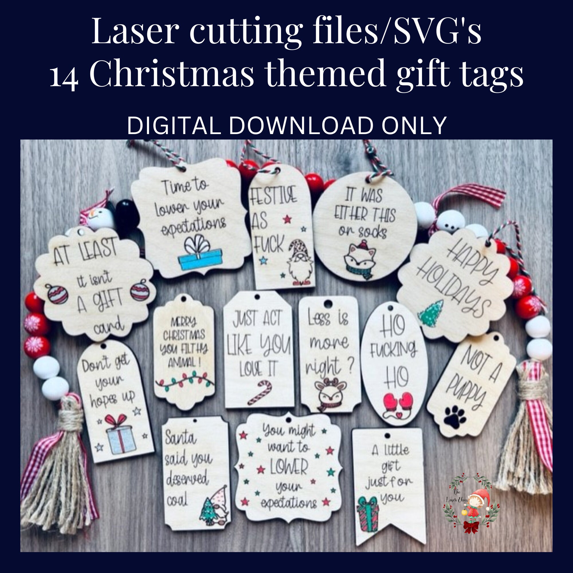 Christmas Funny Gift Tags Glowforge Laser Cutting Files SVG - Etsy