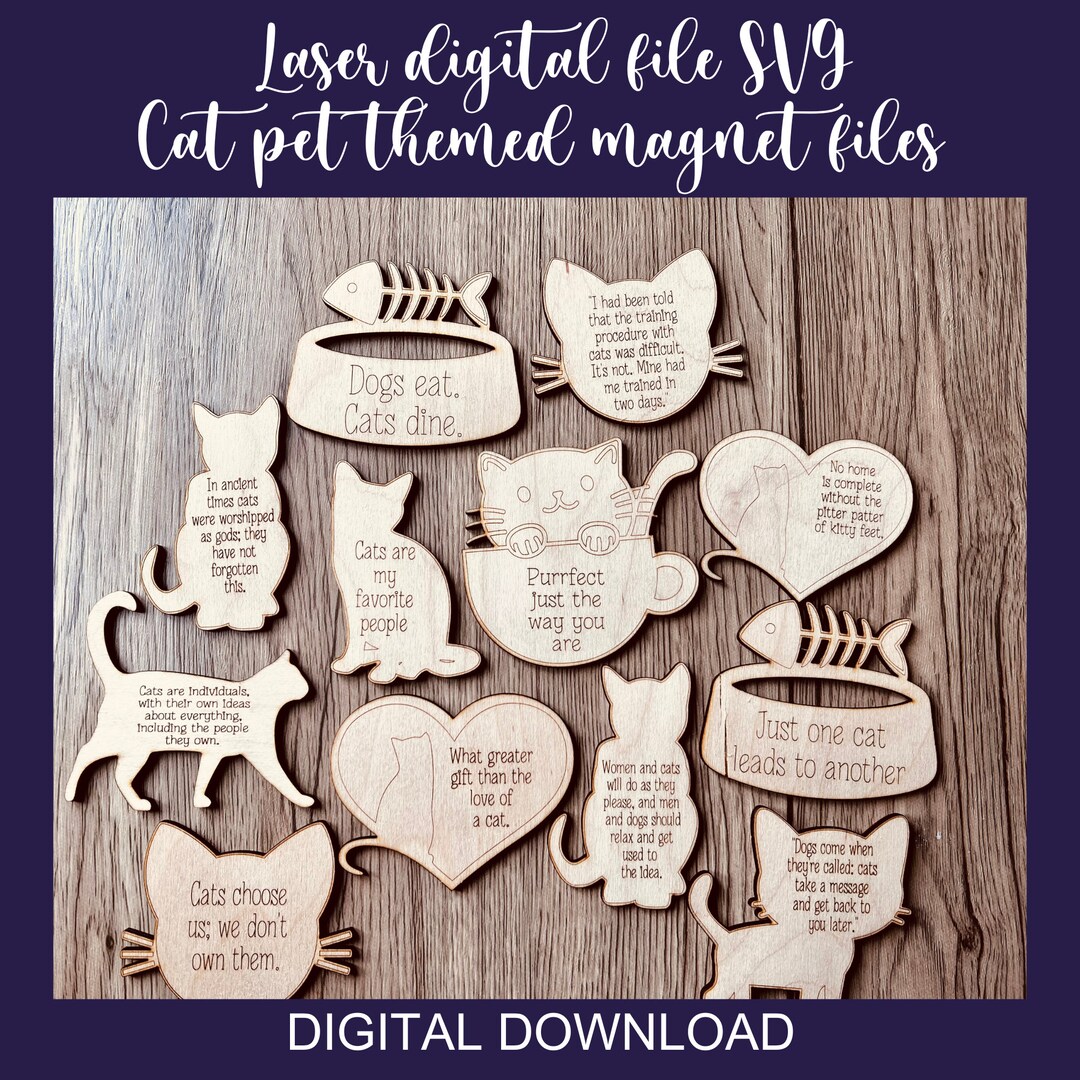 Cat Fridge Magnet SVG, Glowforge Cut File, Pet Cat SVG, Laser SVG ...