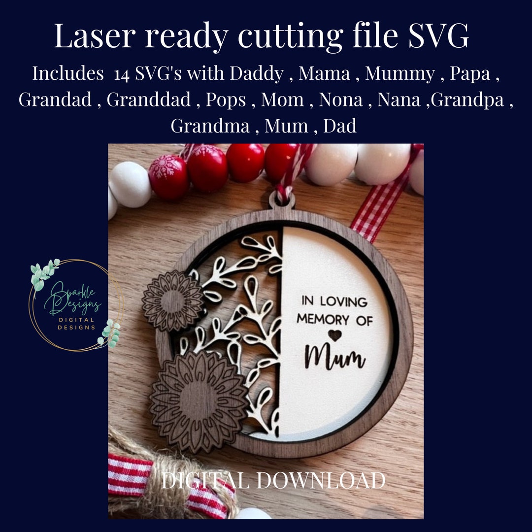 Laser Cutting Files SVG , Memorial Sunflower Ornament Bundle , in ...