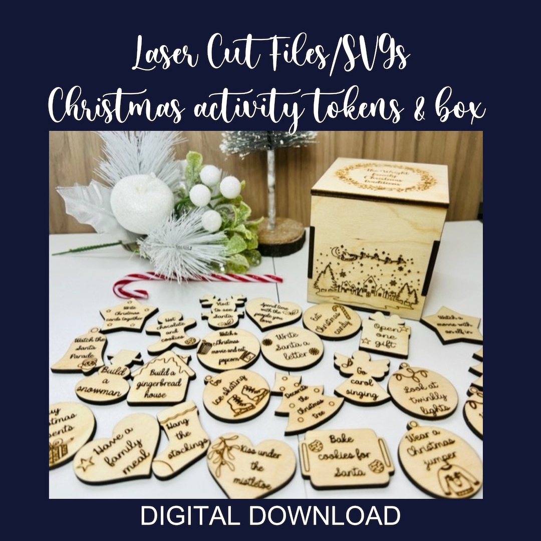 Christmas Activity Tokens , Glowforge Laser Cutting File SVG , Festive ...