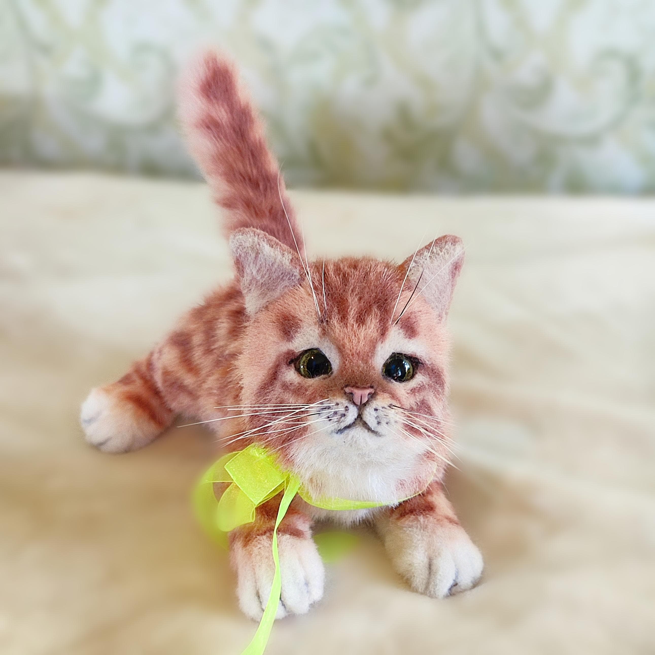 Realistic Plush Ginger Kitten, Cat Art Doll, Soft Sculpture Pet ...