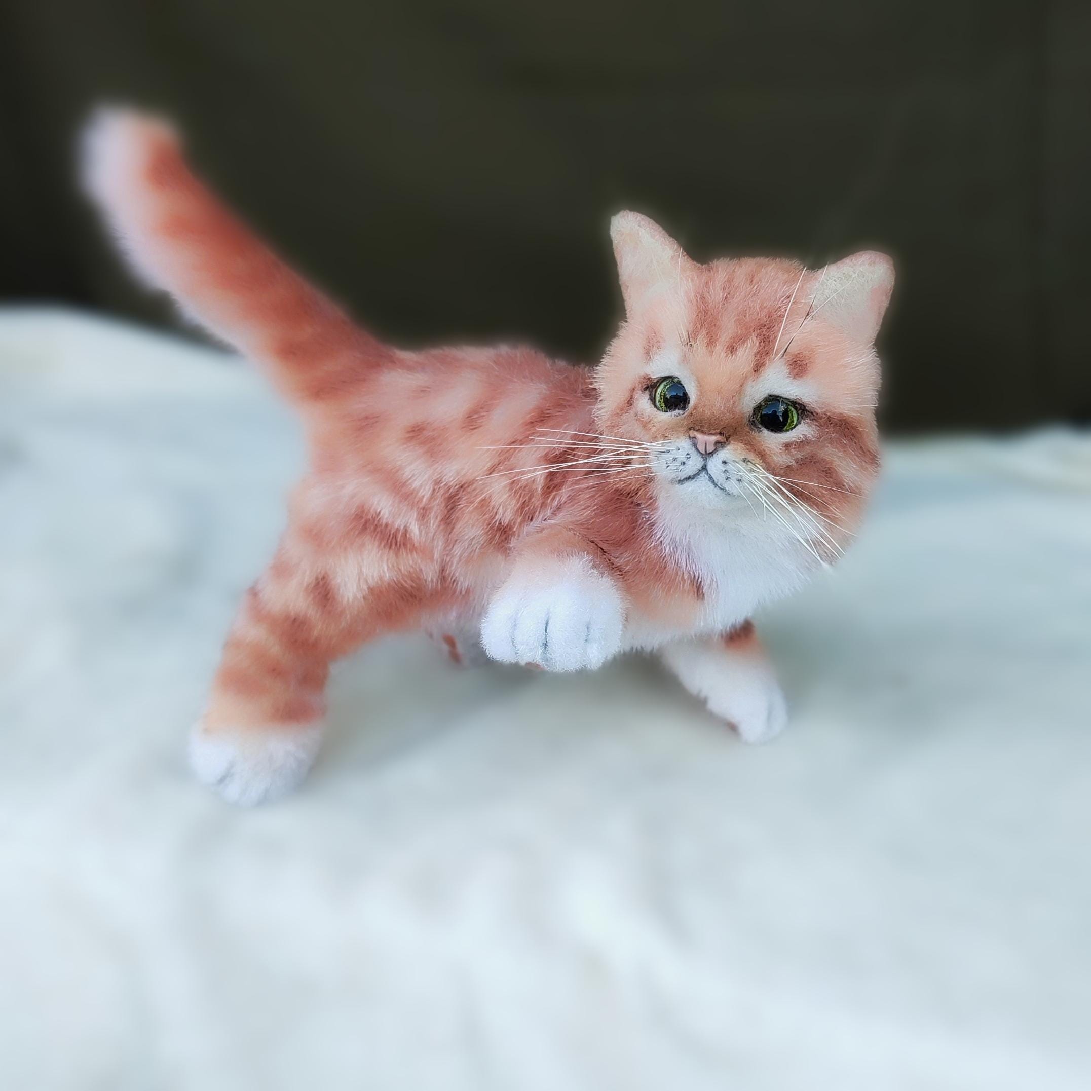 Realistic Plush Ginger Kitten, Cat Art Doll, Soft Sculpture Pet ...