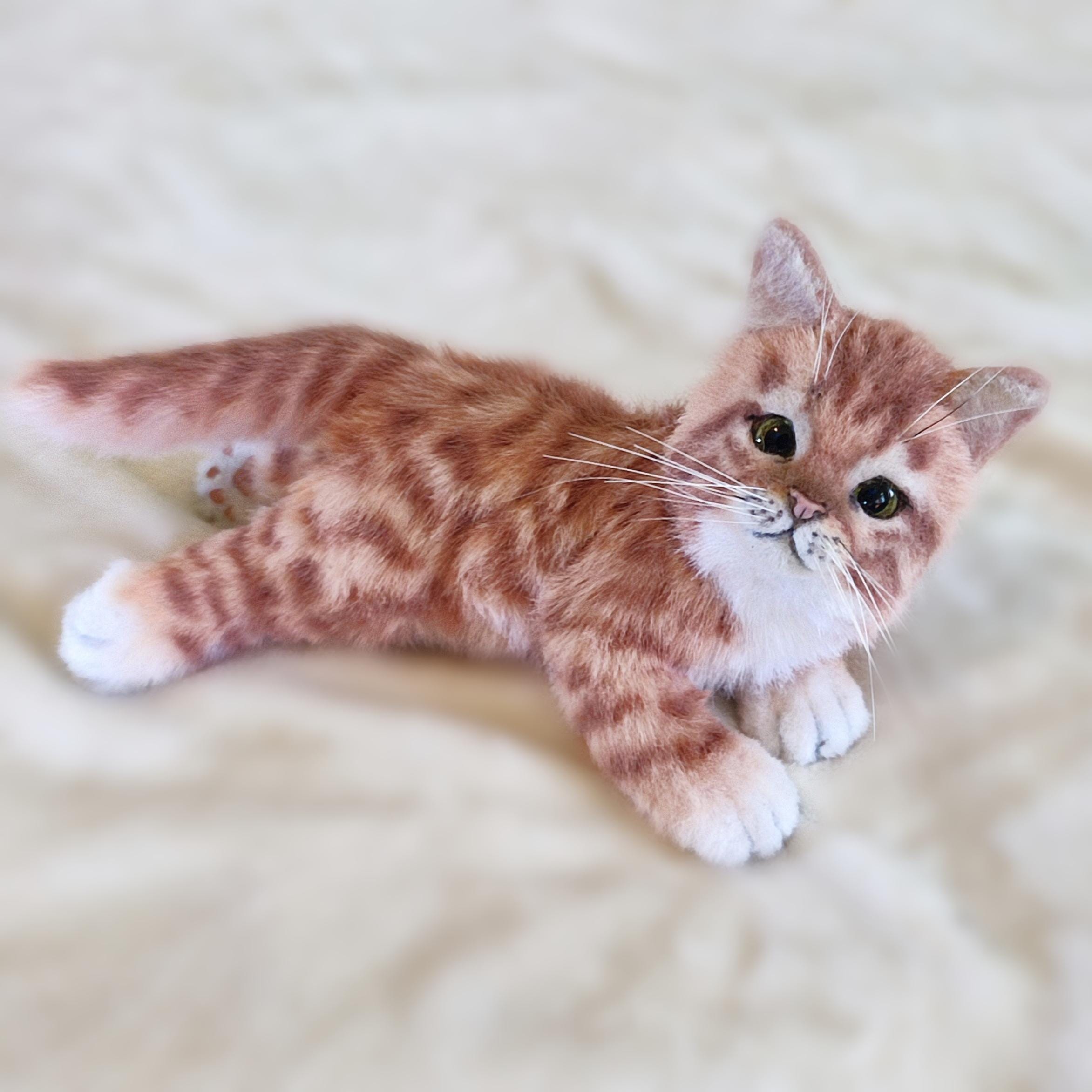 Realistic Plush Ginger Kitten, Cat Art Doll, Soft Sculpture Pet ...