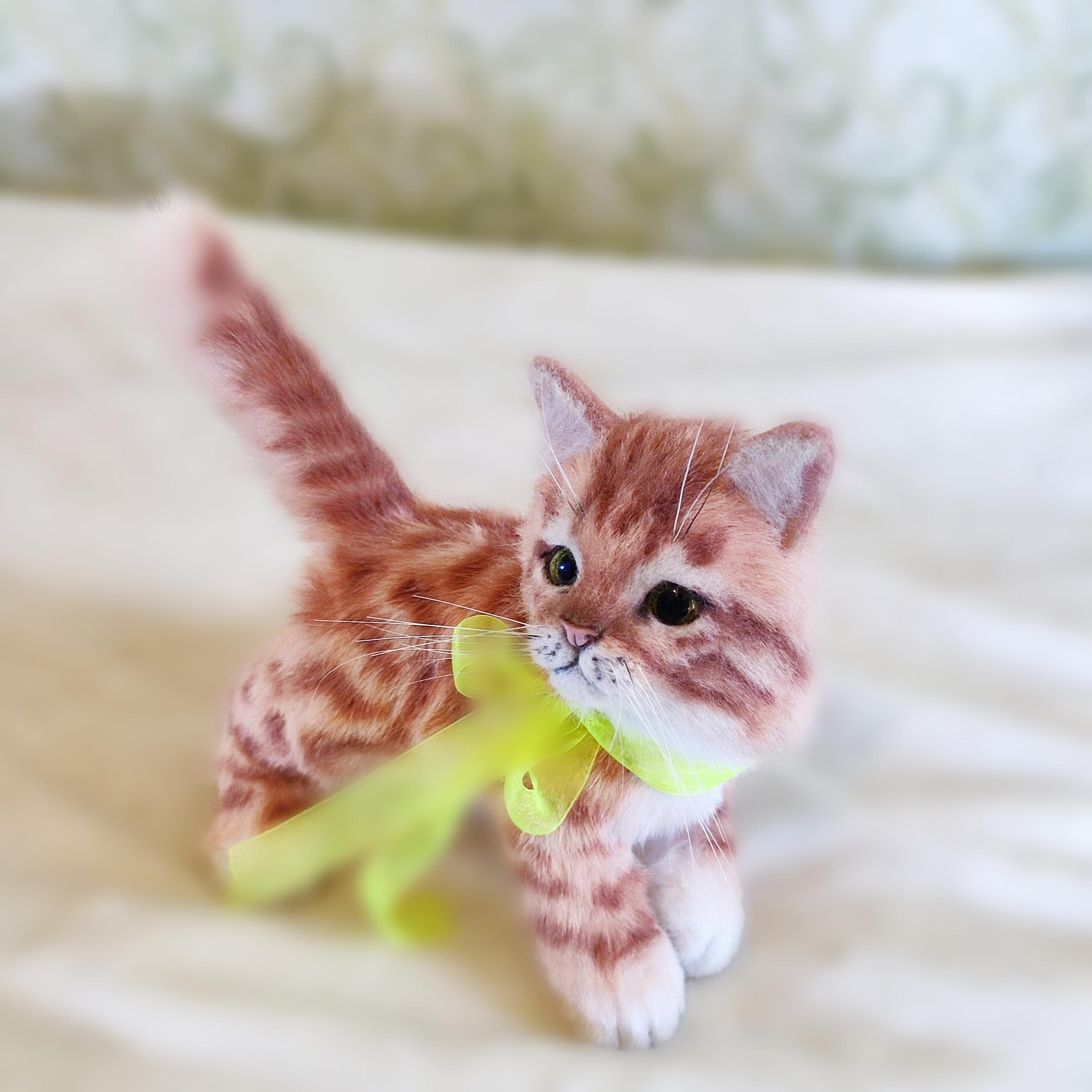 Realistic Plush Ginger Kitten, Cat Art Doll, Soft Sculpture Pet ...