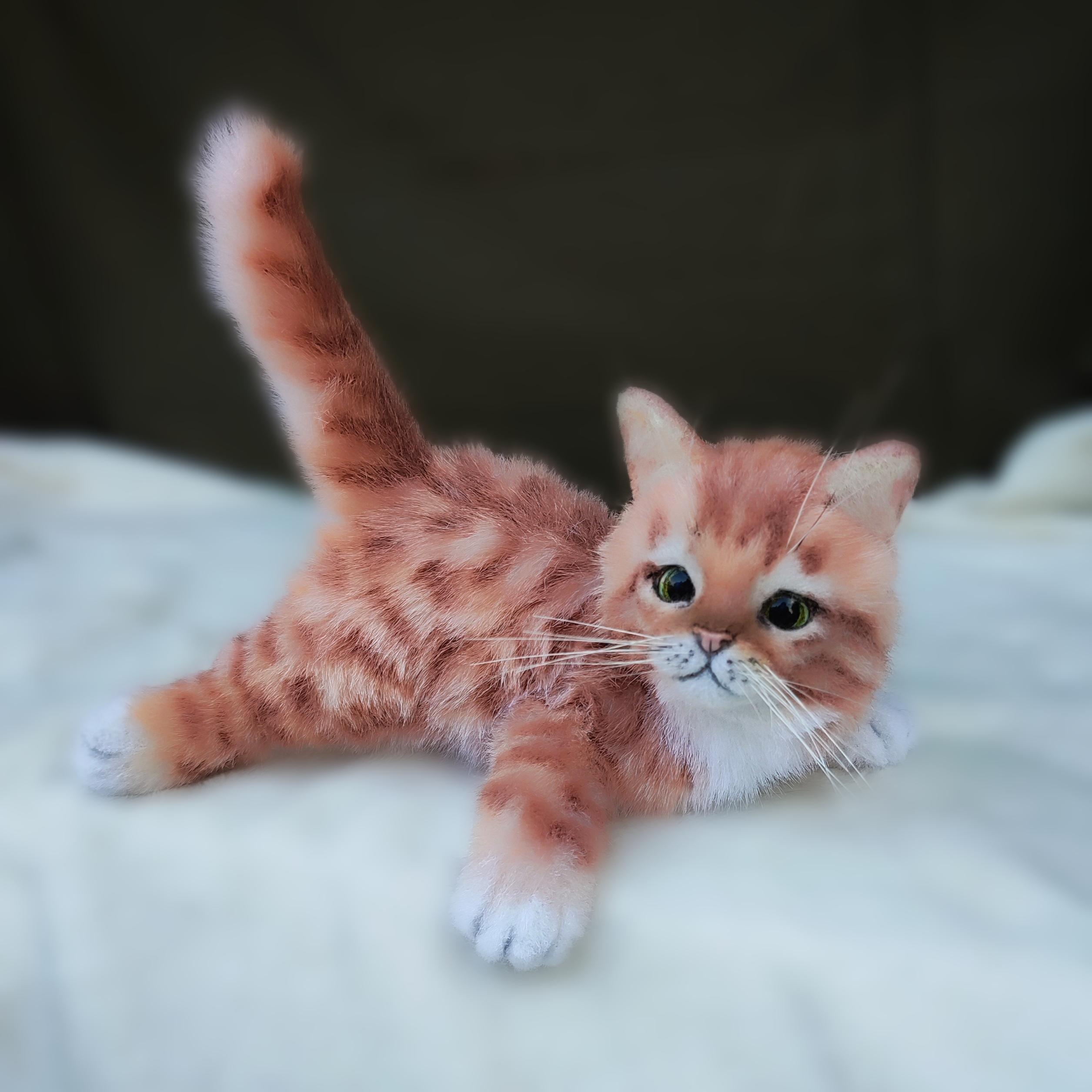 Realistic Plush Ginger Kitten, Cat Art Doll, Soft Sculpture Pet ...