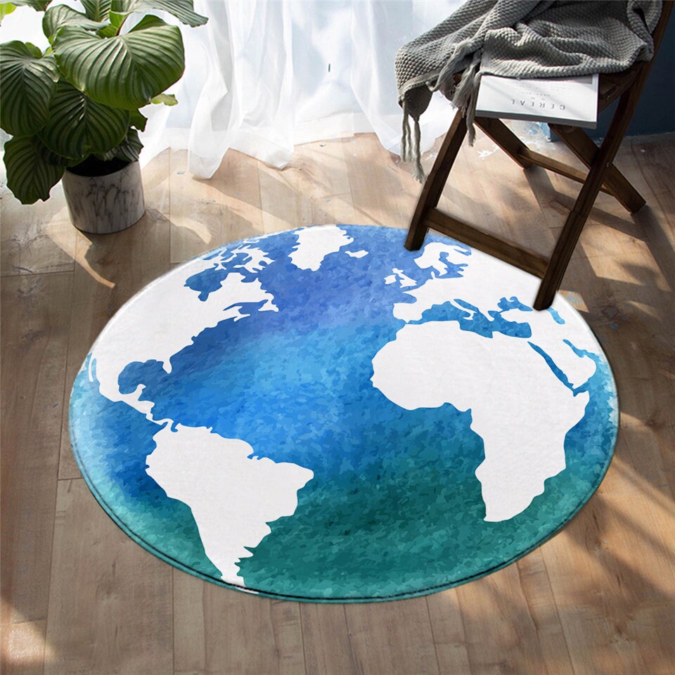 World Map Carpet World Map Rug Map Globe Earth Round - Etsy Singapore