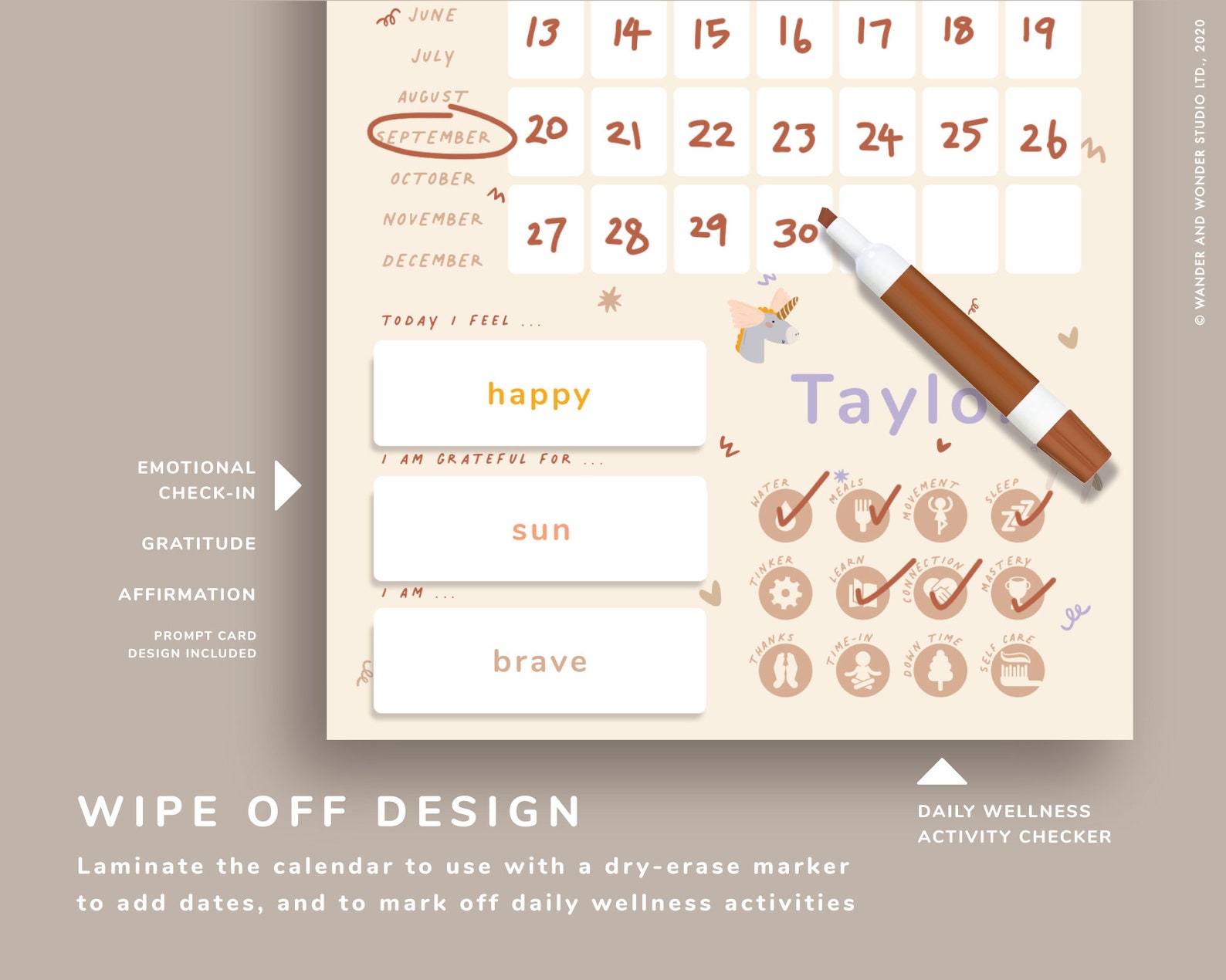 Well-being Chart for Kids Visual Calendar Unicorn - Etsy