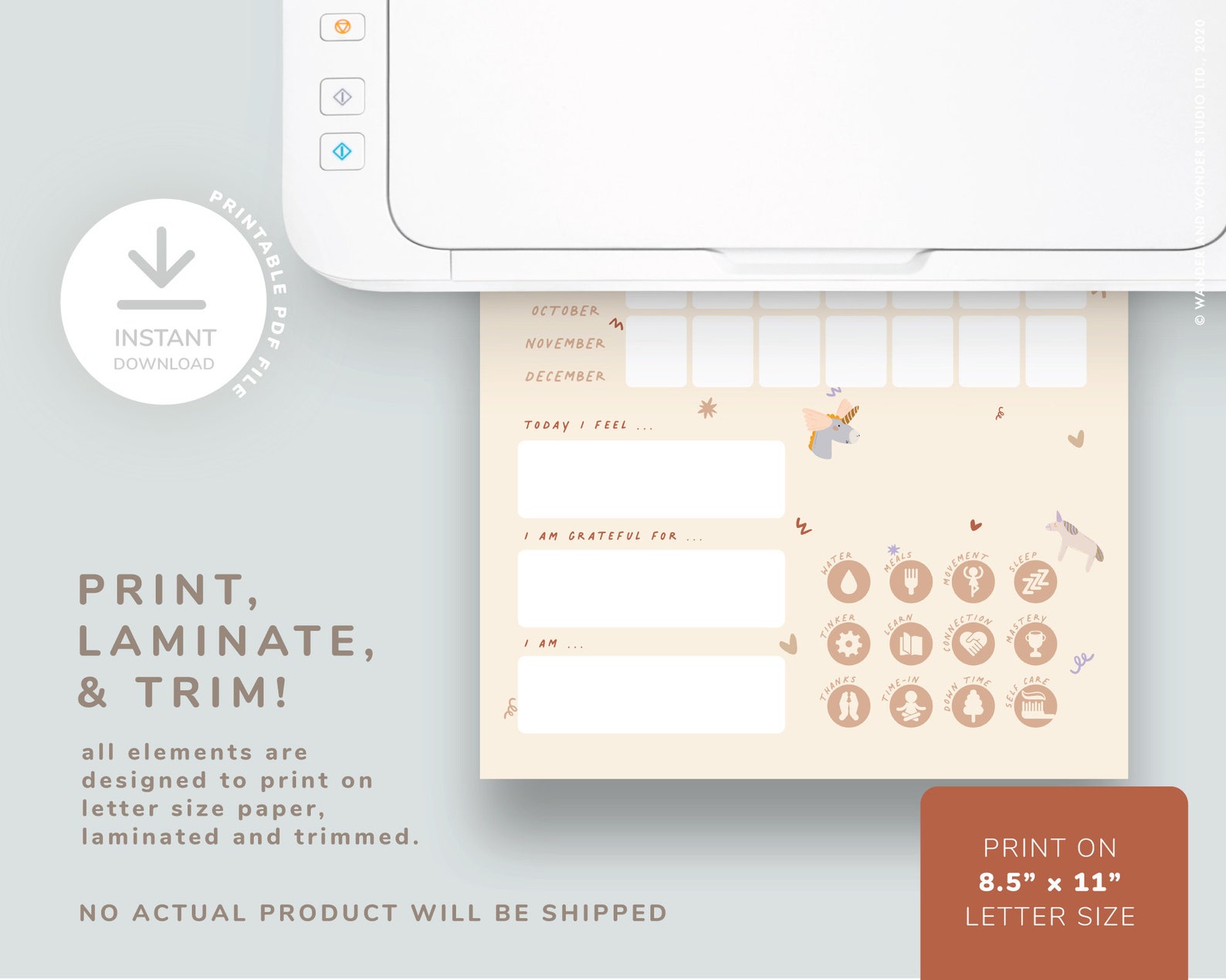 Well-being Chart for Kids Visual Calendar Unicorn - Etsy