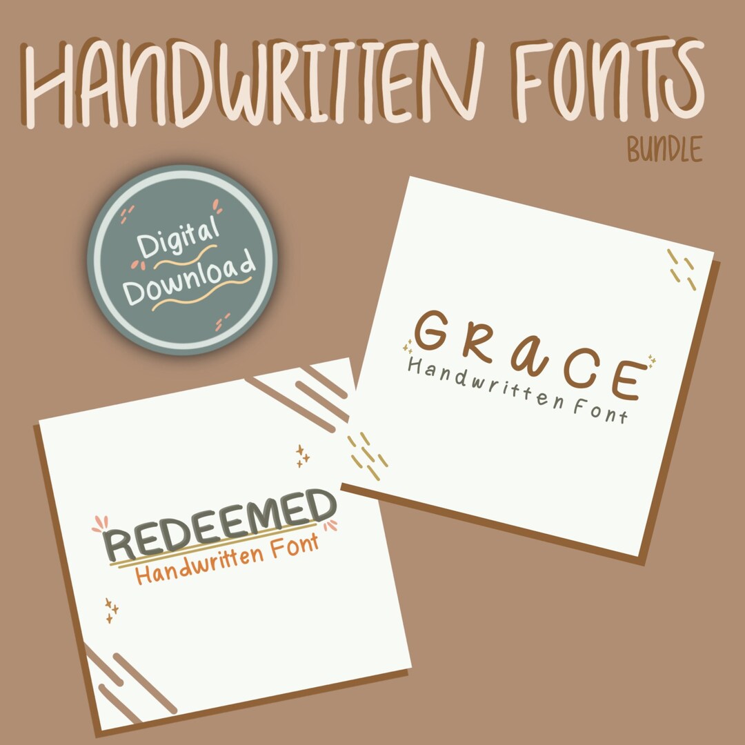 Handwritten Font Bundle - Digital Download of Grace and Redeemed Fonts ...