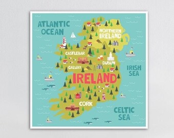 Old Ireland Map 1910 Vintage Colorful Counties Atlas Poster - Etsy