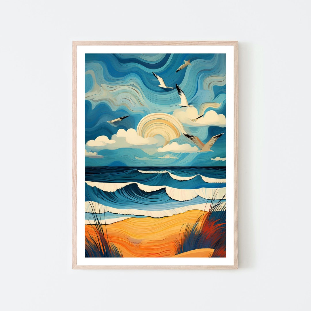 Chasing Tides Art Print | Abstract Modern Beach Scene Print | Modern ...