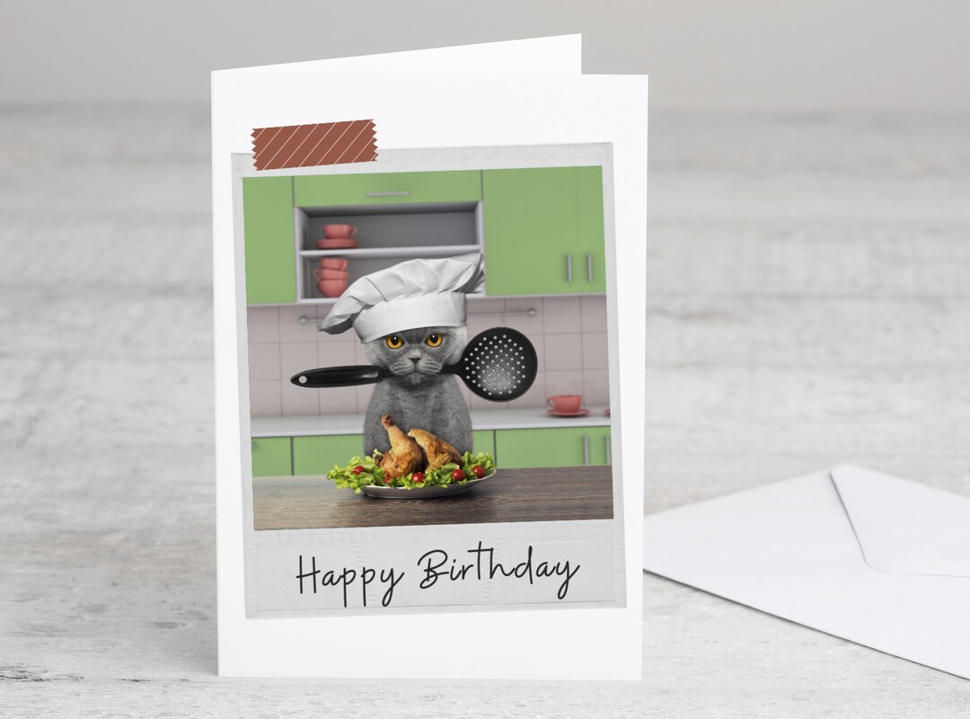 Chef Grey Cat Birthday Greeting Card | Funny Cat Birthday Card ...