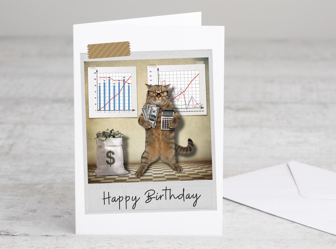 Finance Cat Birthday Greeting Card Funny Cat Birthday Card Trading ...
