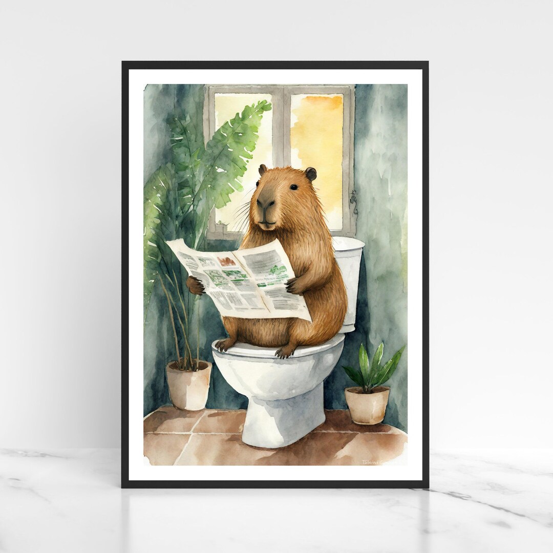 Capybara Toilet Print | Funny Capybara Picture | Capybara Bathroom ...