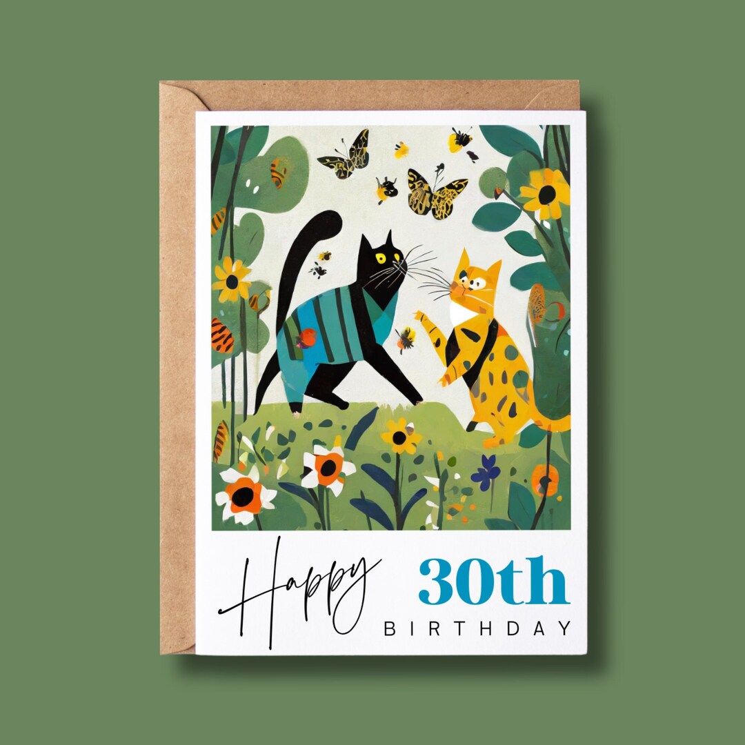 30th Birthday Cats Greeting Card | Blank Inside | Add Your Own Message ...