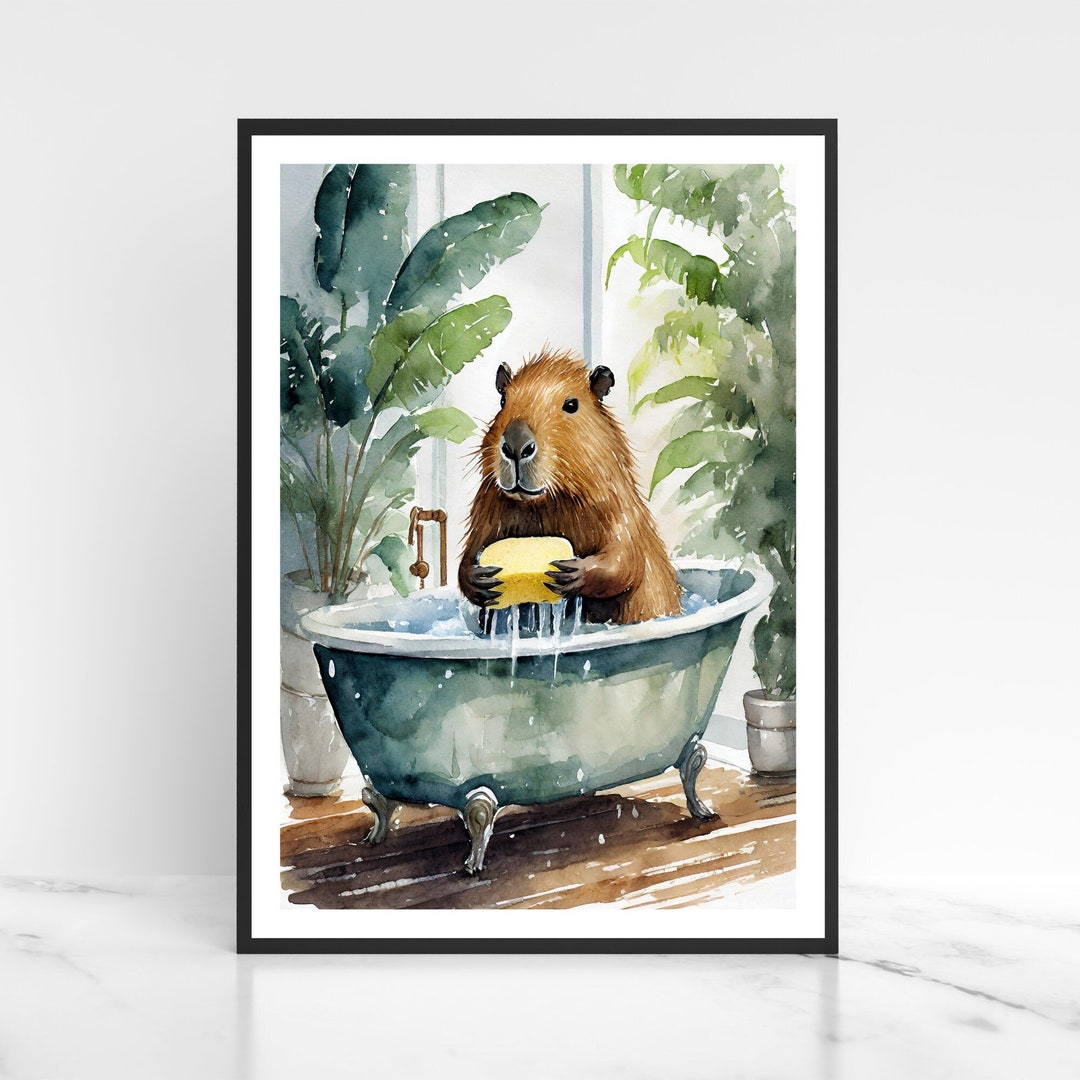 Capybara Bath Print Funny Capybara Bathroom Picture Capybara Bathroom ...