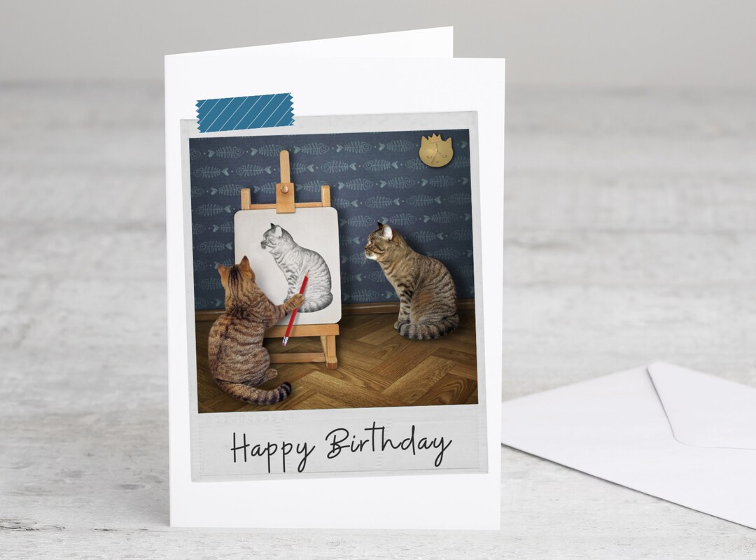 Cat Life Drawing Birthday Card Funny Artist Cat Perfect for Cat Lovers ...