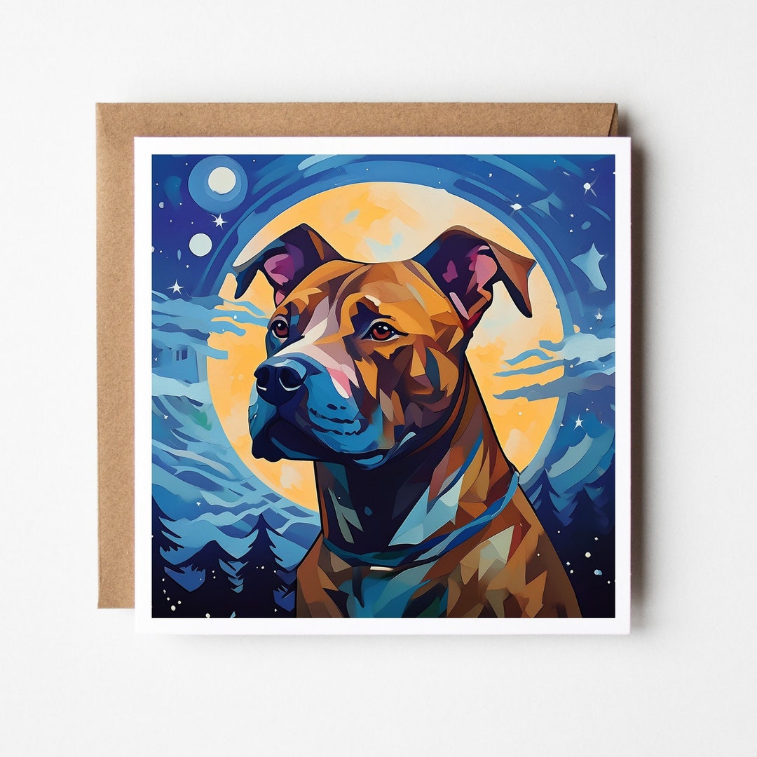 Brindle Staffy Art Greeting Card Square Greetings Card Blank Inside or ...