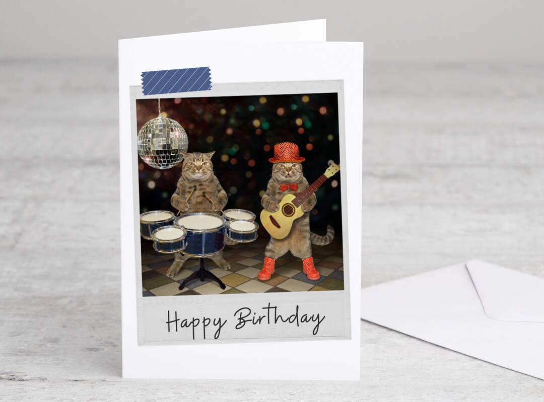 Rocker Cats Birthday Greeting Card | Funny Cat Birthday Card | Rock ...