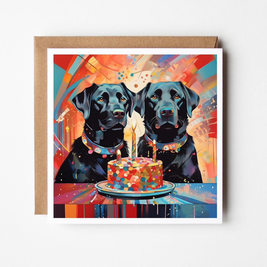 Birthday Cake Black Labradors Greeting Card Blank Inside or Add Your ...