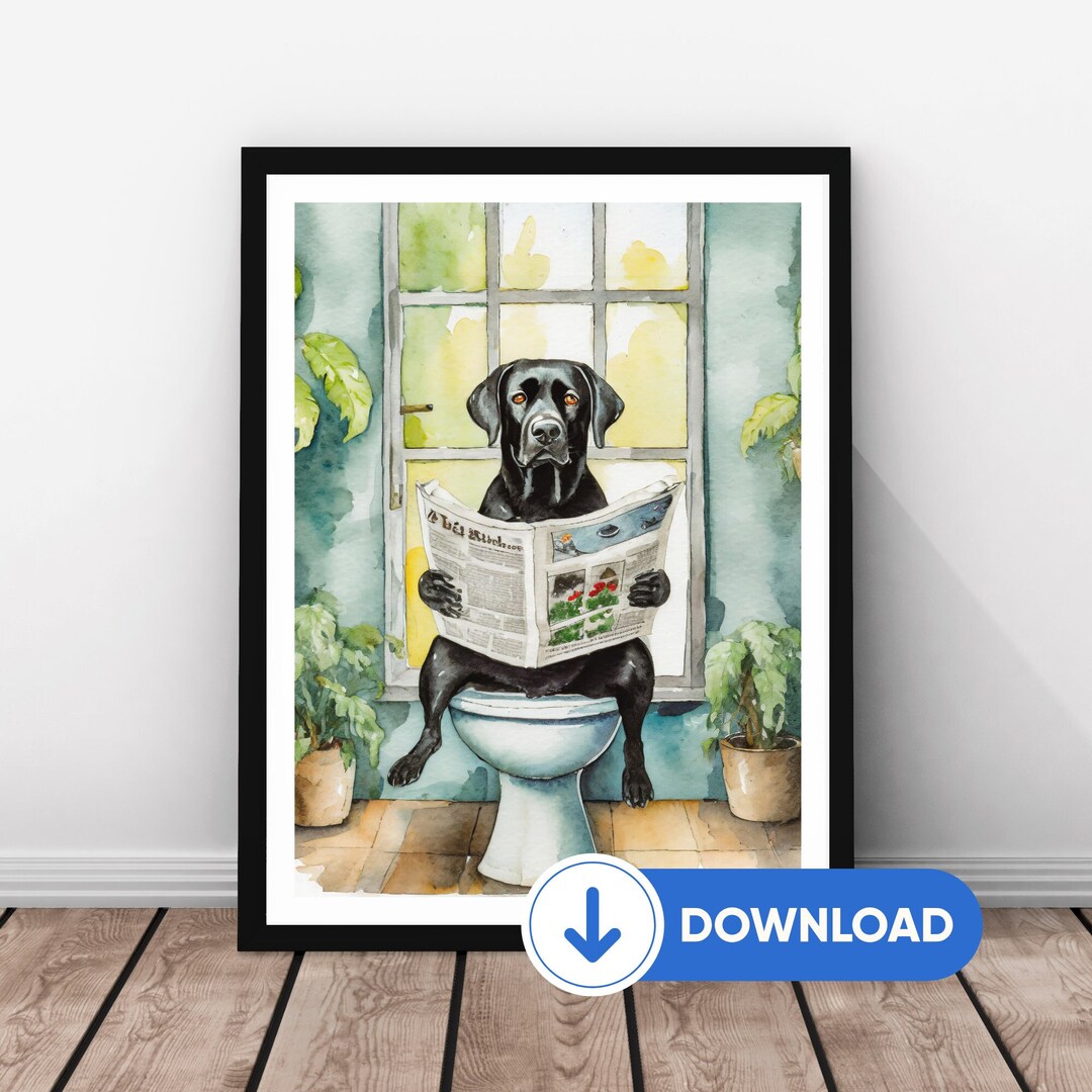 Black Labrador Toilet Print | Digital Download Bathroom Art | Dog ...
