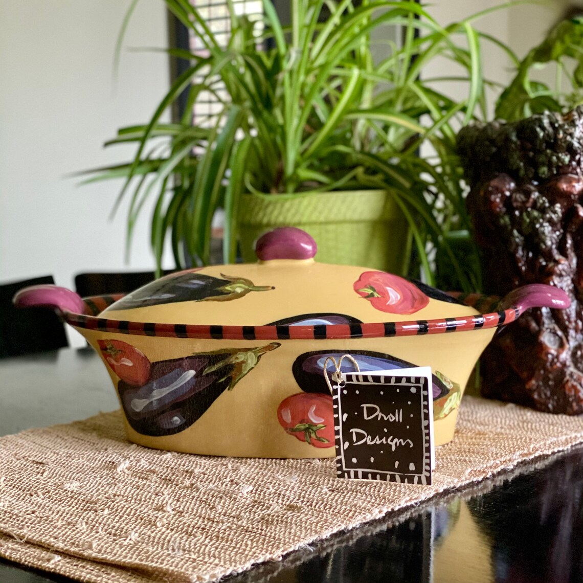 Droll Pottery Large Handpainted Ceramic Casserole Dish With - Etsy