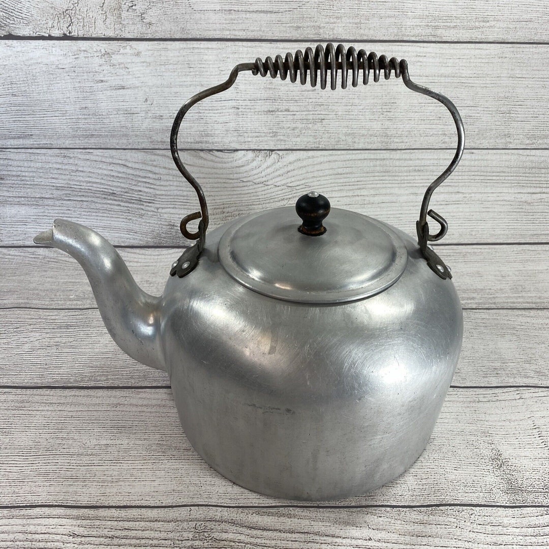 Vintage Cast Aluminum Large Tea Kettle Pot Coil Wire Handle TACU Co ...