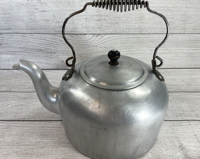 Vintage Cast Aluminum Large Tea Kettle Pot Coil Wire Handle TACU Co ...