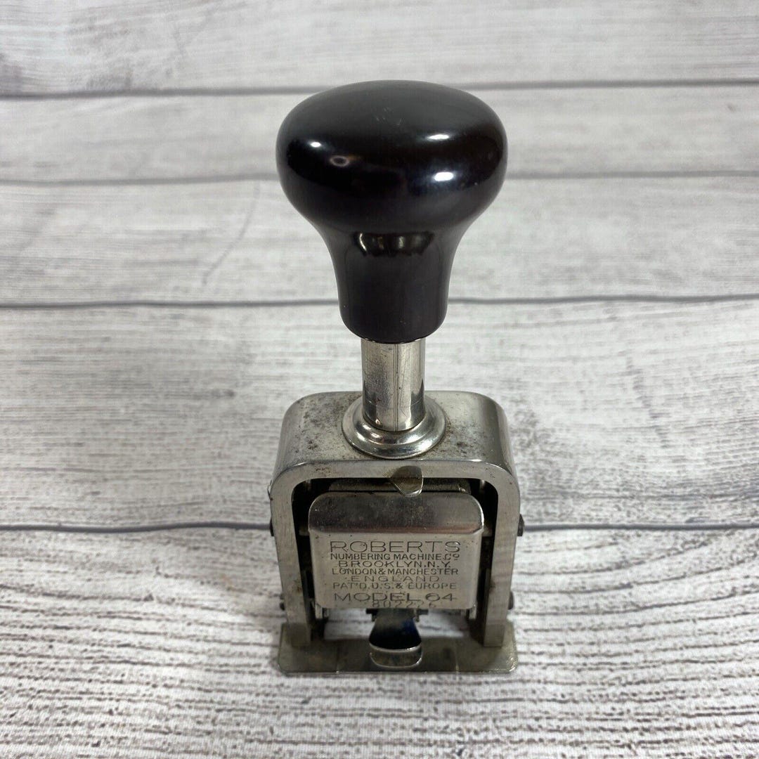 Vintage Roberts Auto Numbering Machine Hand Stamp Model 64 Six Wheels ...