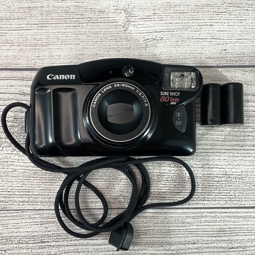 Vintage Canon Sure Shot 80 Tele 35mm Point & Shoot Film Camera W/2 NEW ...