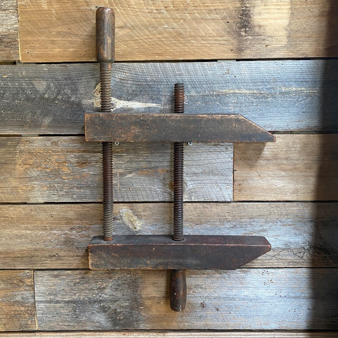 Small Antique Wooden Clamp Hand Screw Vintage Carpenters Woodworking ...