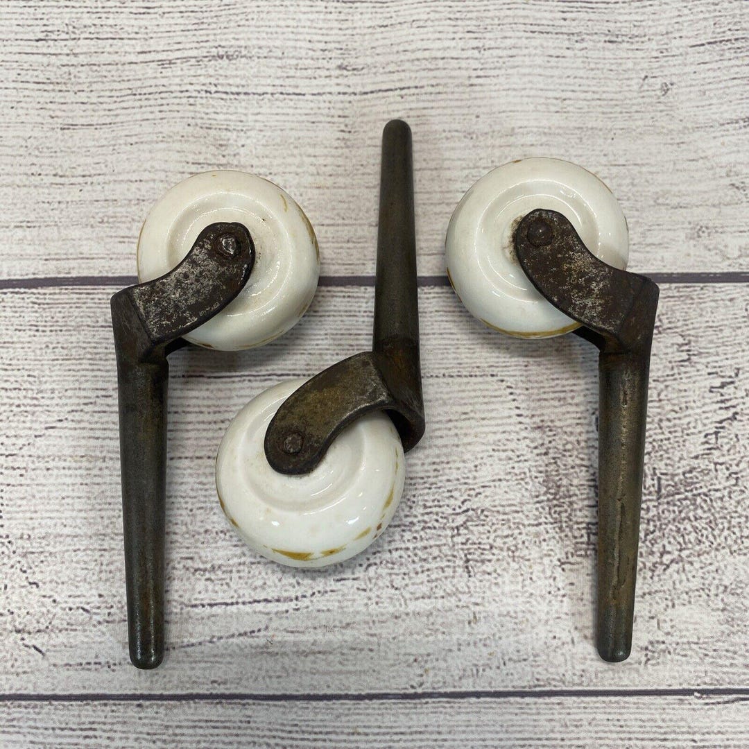 3 Vintage Caster Wheels Ceramic Porcelain & Cast Iron 4 Pin - Etsy