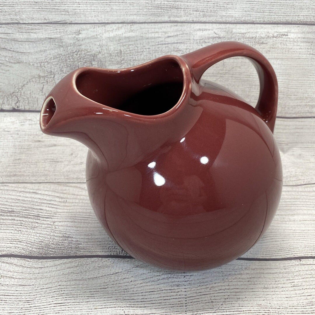 Vintage Hall Ball Pitcher 633 Tilt Jug W/ice Lip Burgundy MCM Ceramic ...