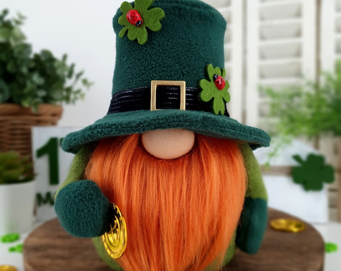 St Patricks Day Gnome, Leprechaun Gnome, Lucky Gnome, Irish Shamrock ...