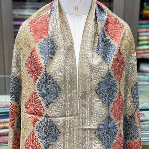 Kashmiri Pure Cashmere Embroidered Scarf, Designer Kashmiri Shawl ...