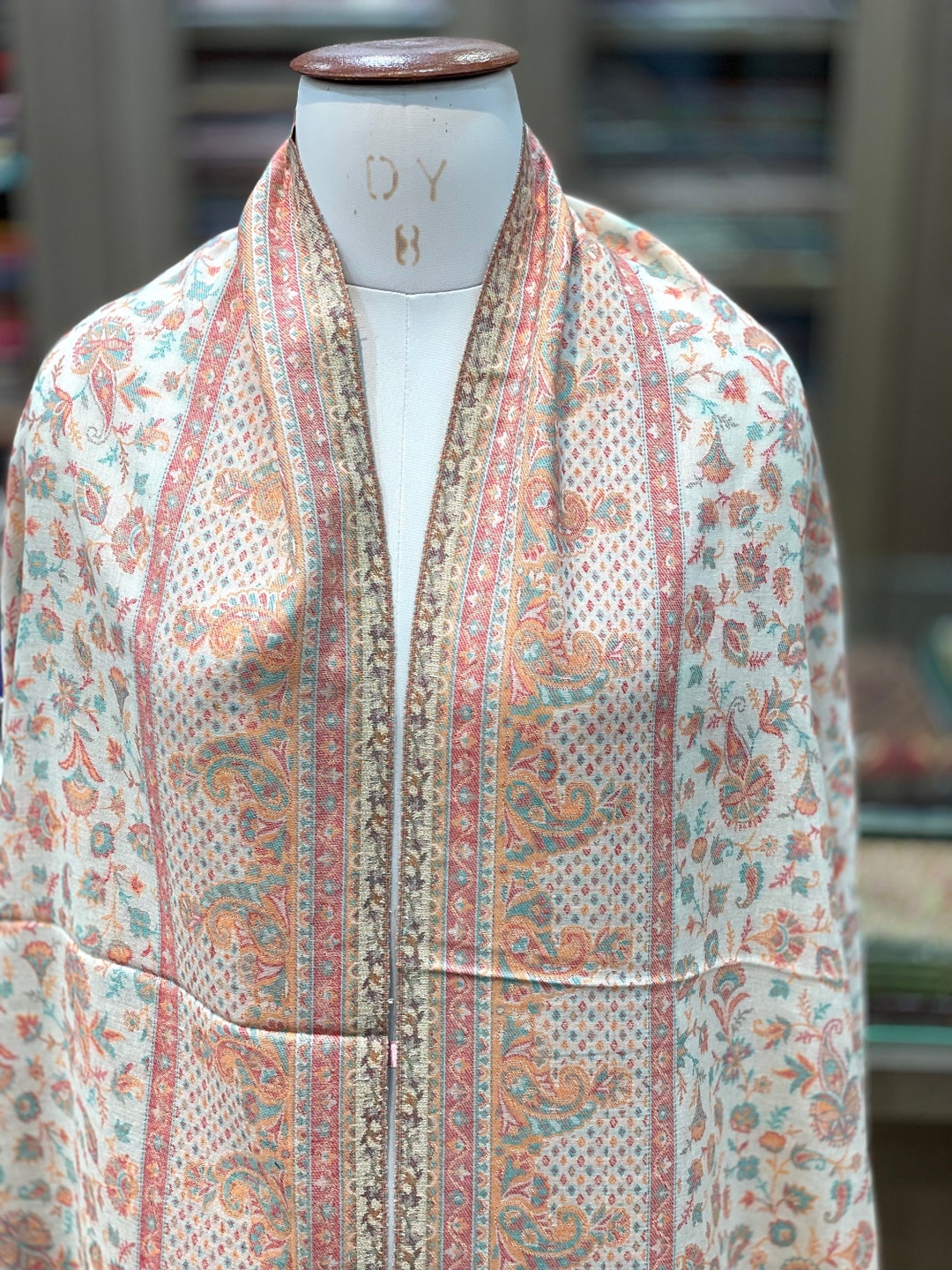 Kani Weave Embroidery Kashmiri White Scarf, Kani Shawl, Kashmiri Shawl ...