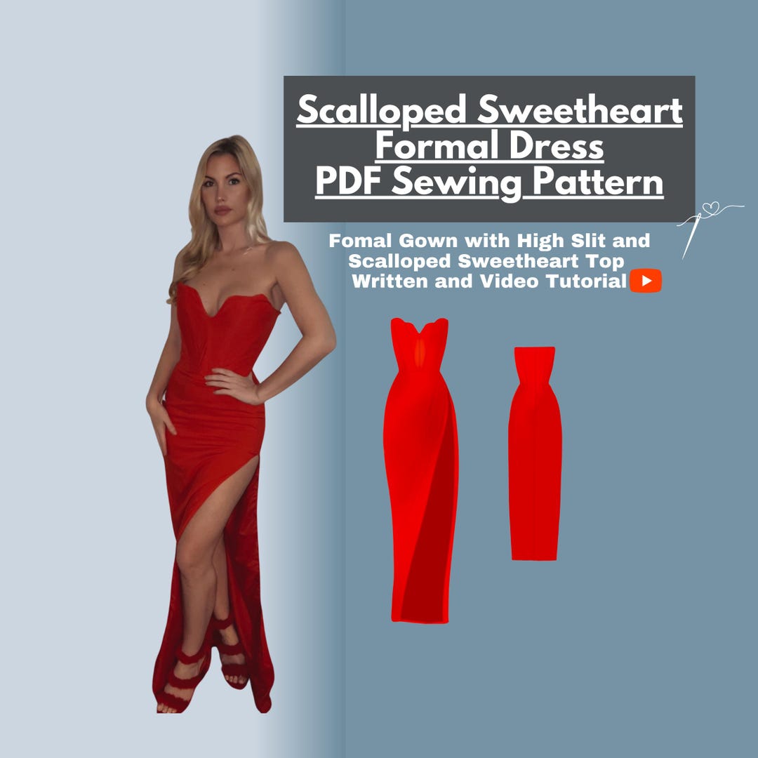 Formal Dress Sewing PDF Pattern: Scalloped Corset With High Slit Video ...