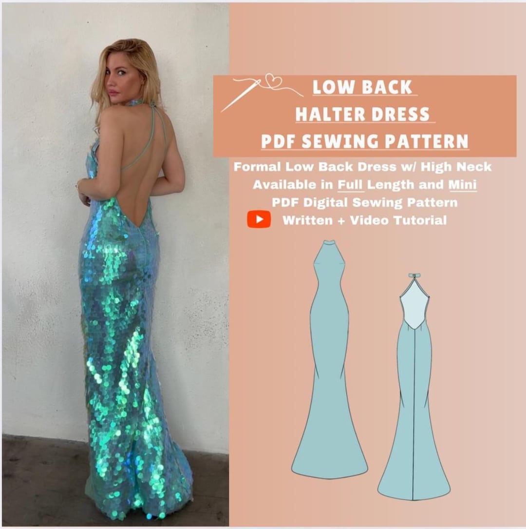 Low Back Halter Dress PDF Digital Sewing Pattern I Formal and Mini ...