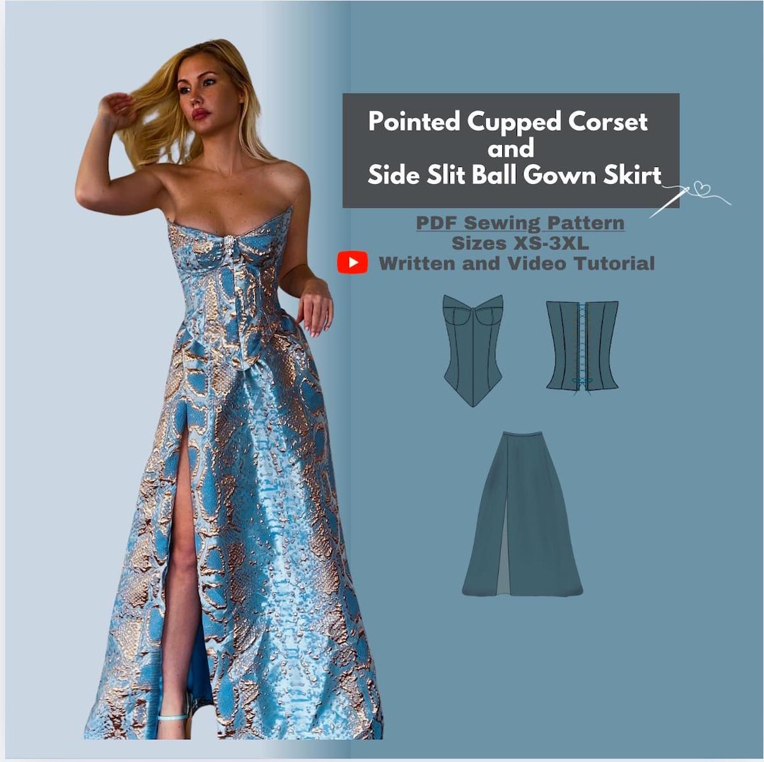 Corset and Ball Gown Sewing Pattern, Basque Waist, Side Slit (PDF ...