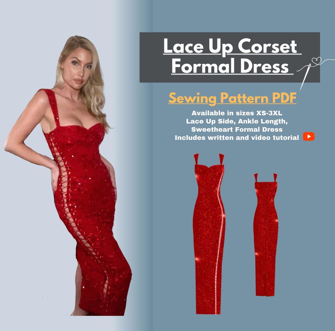 Dress PDF Digital Sewing Pattern I Lace up Side Formal Dress Pattern I ...