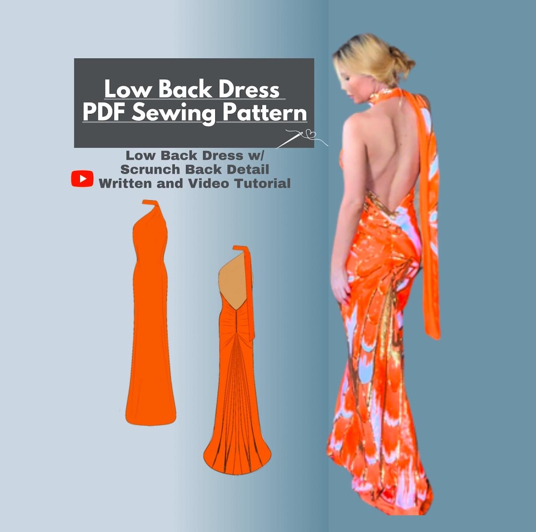 Low Back Dress Sewing Pattern Ruched High Neck Formal Mermaid Gown PDF ...